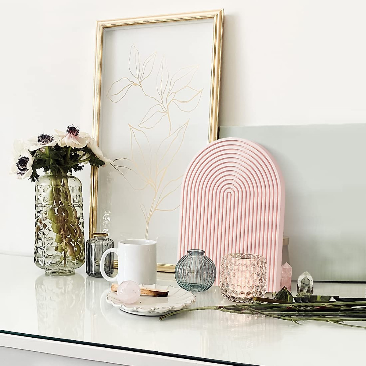 SSISSI Boho Rainbow Arch Tray - Wooden Jewelry Display Trinket Tray - Minimalist Decor Serving Tray - Shelf Decor Photo Props Pink