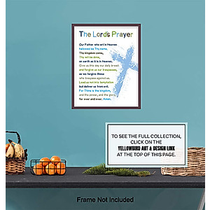 Lords Prayer Bible Verse Wall Art - Religious Scripture Boys Room Decor - Christian Gifts for Toddler or Baby Boys Bedroom, Son - Blessed Church Sunday School Kids Decorations - Cross Picture Poster