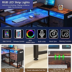 Loomie Reversible L Shaped Desk with Drawer, 55" W x 41" D Industrial Corner Computer Desk with 4 Tier Shelves & Monitor Stand