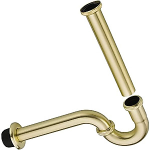 Segistan Bathroom Basin Sink U Shape Trap, Brass Core Adjustable Height 1-1/4 Bottle Trap Basin Sink Waste Drain P Trap, General US/CA Standard, Brushed Gold