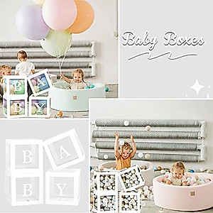 4 PCS Baby Boxes with Letters for Baby Shower Clear Baby Shower Block Boxes Transparent Balloon Boxes for Baby Shower Baby Birthday Gender Reveal Decorations(White)