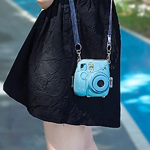 CAIYOULE Clear Case for Fujifilm Instax Mini 7+ Plus Camera Case Protective Case with Back Photo Storage Pocket, Selfie Mirror, Stickers and Adjustable Shoulder Strap