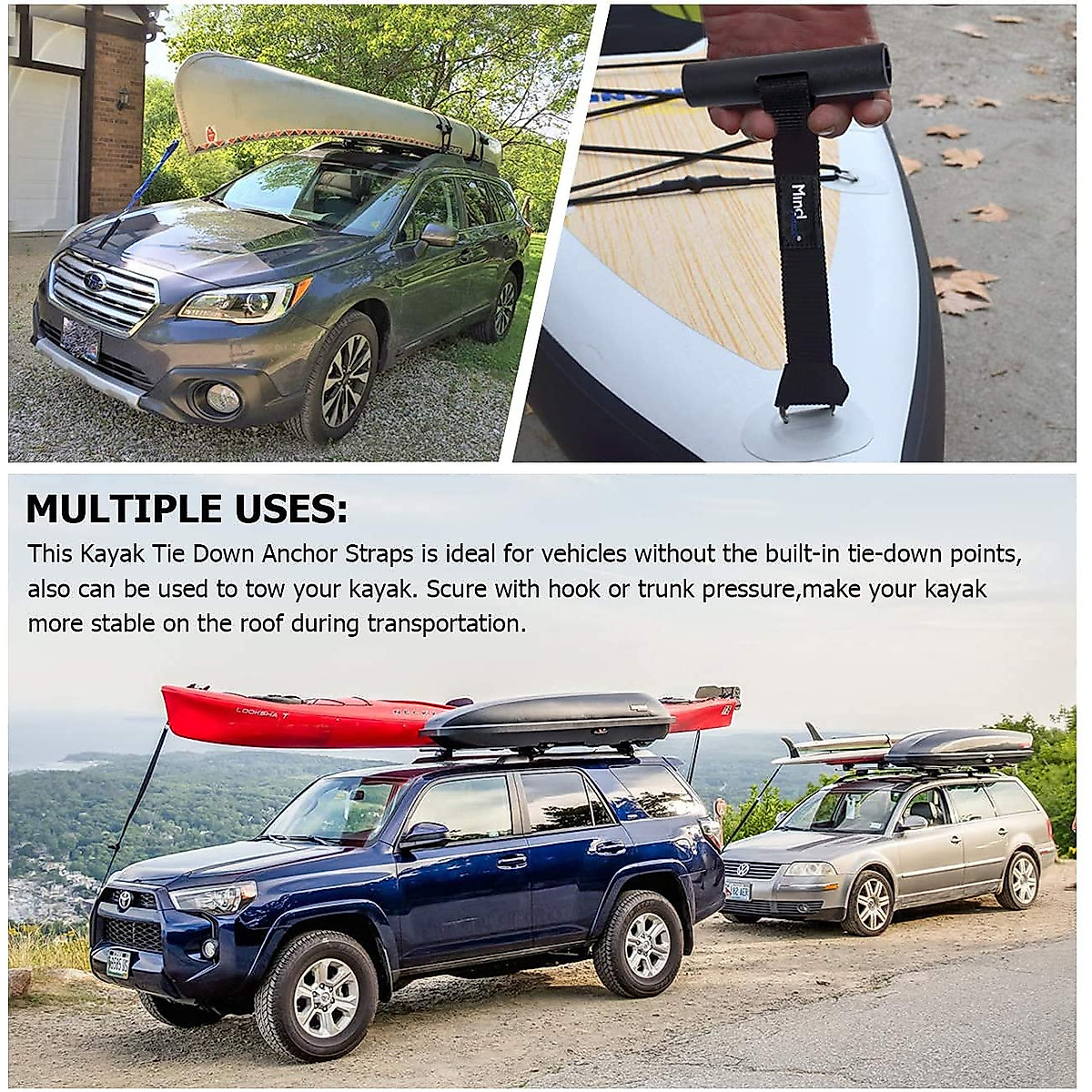 Quick Hood Loops, Mind and Action Kayak Tie Down Anchor Straps, Canon Transport Accessories for Car Hoods and Trunks (2 Pack)