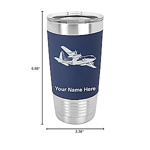 LaserGram 20oz Vacuum Insulated Tumbler Mug, Cargo Airplane, Personalized Engraving Included (Silicone Grip, Navy Blue)