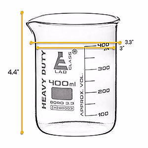 EISCO Heavy Duty Beaker, 400ml - 5mm Thick, Uniform Walls - Superior Durability & Chemical Resistance - White Graduations - Borosilicate 3.3 Glass