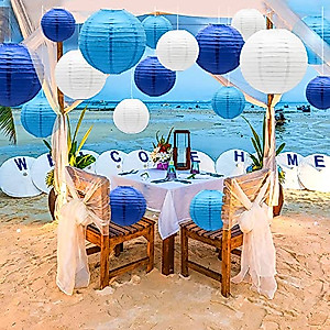 Blue Paper Lanterns Decorative, Hanging Round Paper Lantern Party Supplies for Anniversary Graduation Wedding Birthday Party Baby Shower Decorations Indoor Outdoor, 21pcs