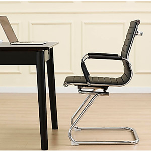 KLASIKA Office Guest Chair Leather Reception Without Wheels with Sled Base for Desk Conference Area Waiting Room Set of 1