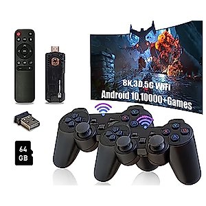 Magcubic Wireless Old Game Console Android TV Stick, Old Game Stick 8K HDMI Output, Plug & Play Video Game Stick 10000+ Games, 64G, 3D, 10 Emulators Dual 2.4G Wireless Controllers