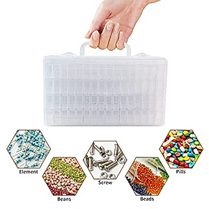 Diamond Painting Storage Containers, 64 Slots Bead Storage Containers with 140pcs Label for Diamond Art Organizer, Bead and Seed Storage Box (64 Grids)