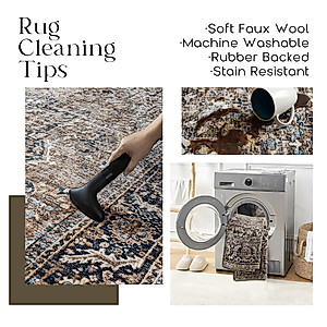 BILEEHOME Brown Rug for Living Room 8x10 Washable Organic Rustic Western Area Rugs for Cabin,Brown and Teal Blue