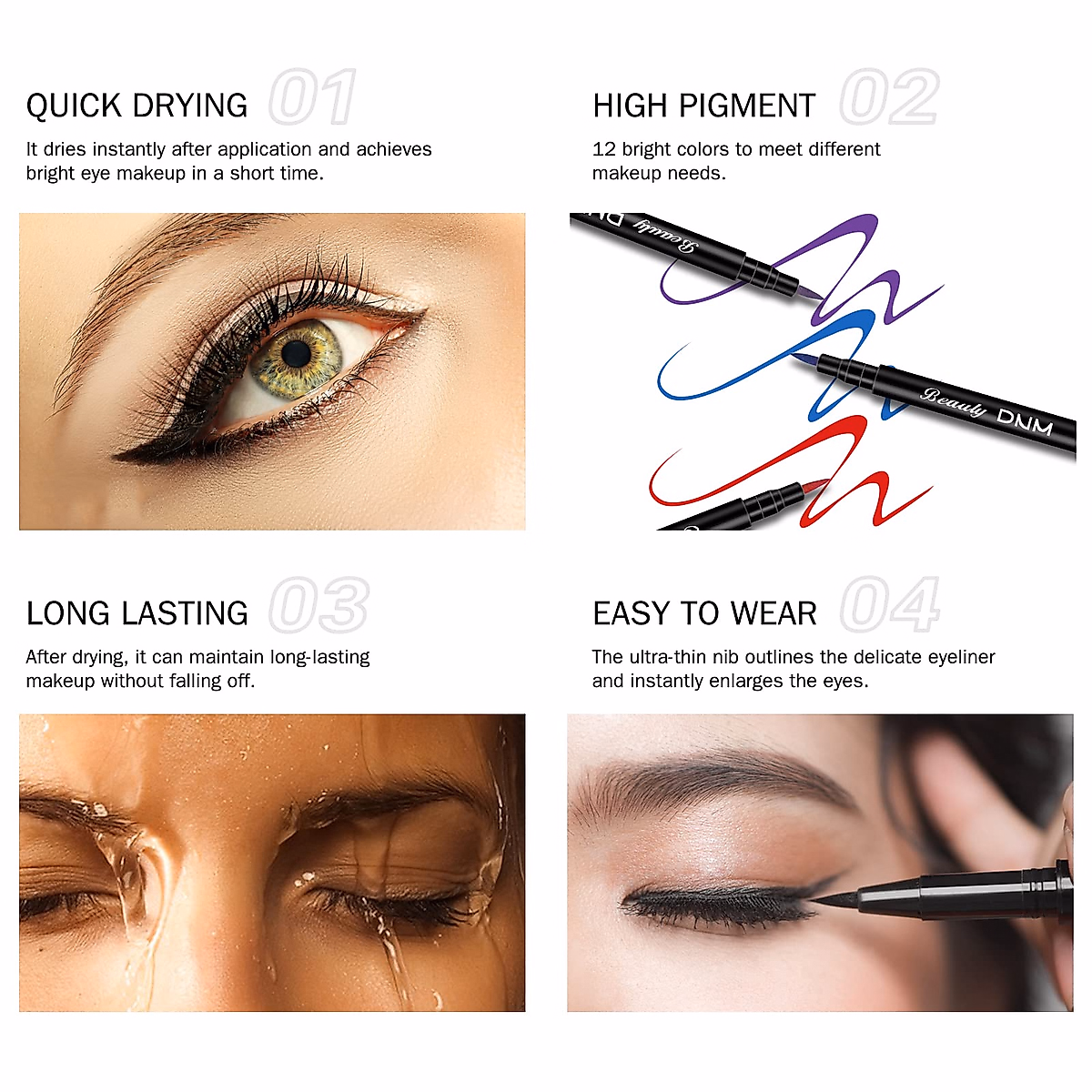 Ownest 12 Colors Liquid Eyeliner Set, Matte Liquid Eyeliner Colorful Eye Liner Pen Neon Eyeliner Makeup,Waterproof Smudge-Proof Smooth Eyeliner Pen