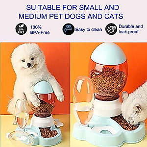 KTWEGOFU Automatic Cat Feeder and Water Dispenser，Auto Gravity Food Feeder & Non Spill Water Dispenser 2 in 1, Durable Plastic Pet Food Bowl for Small Medium Cats and Dogs (Blue)