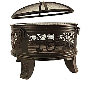 Bluegrass Living 26 Inch Steel Deep Bowl Fire Pit with Cooking Grid, Weather Cover, Spark Screen, and Poker - Model# BFPW26W-CC