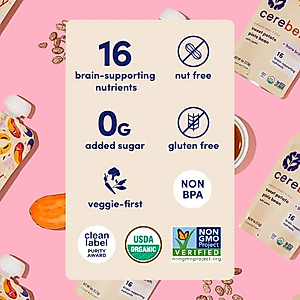Cerebelly Organic Sweet Potato Pinto Bean & Chicken Bone Broth Puree | 6+ Months Baby Food Pouches | Non-GMO, Tested for Heavy Metals | Protein, Healthy Fats, 16 Nutrients | 4 Oz Pouch (6 Pack)