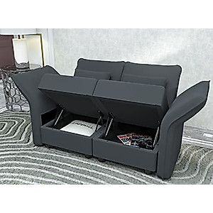 LLappuil Velvet Modular Sectional Loveseat Sofa with Storage, 63" Love Seat 2 Seater Couch Perfect for RV and Small Apartment Grey