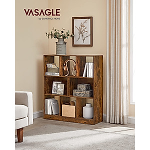 VASAGLE Bookcase, Bookshelf, Freestanding Storage Unit, 8 Open Compartments, Used Horizontally, Vertically, Upside Down, 11 x 35.4 x 39.4 Inches, for Living Room, Study, Office, Rustic Brown ULBC55BX