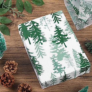 100 Sheets 20 * 14 Inches Christmas Tissue Paper for Gift Bags, Green Christmas Tree Pattern Tissue Paper for Gift Wrapping, Rustic Art Tissue for Winter Holidays Birthday Xmas New Year DIY Craft