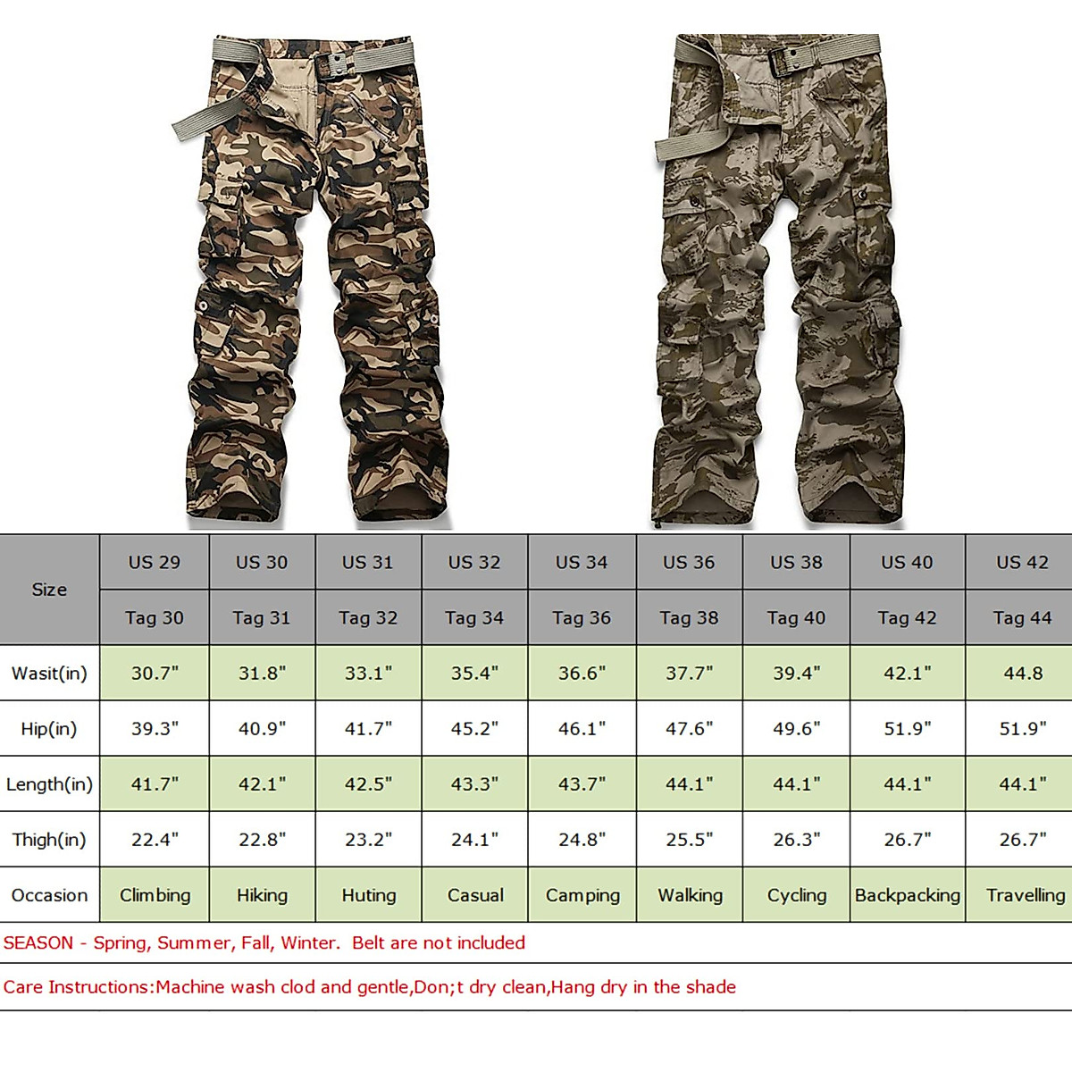 Men's Military Cargo Pants, Casual Camo Tactical Wild Combat Camouflage with 8 Pockets Wave Camo Tag 42-US 40