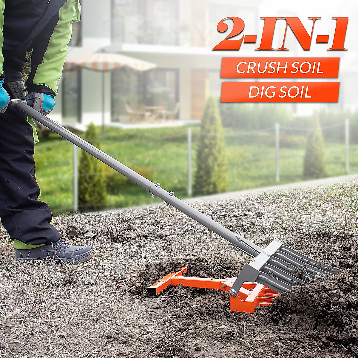 Walensee Broad Fork Tool Cultivator Tiller Manual Hand Tiller with 9 Steel Tines for Garden & Lawn 2-IN-1 Garden Twist Tiller for Regularly Digging and Crushing Soil, Pitchfork Boradfork Tool For Farm