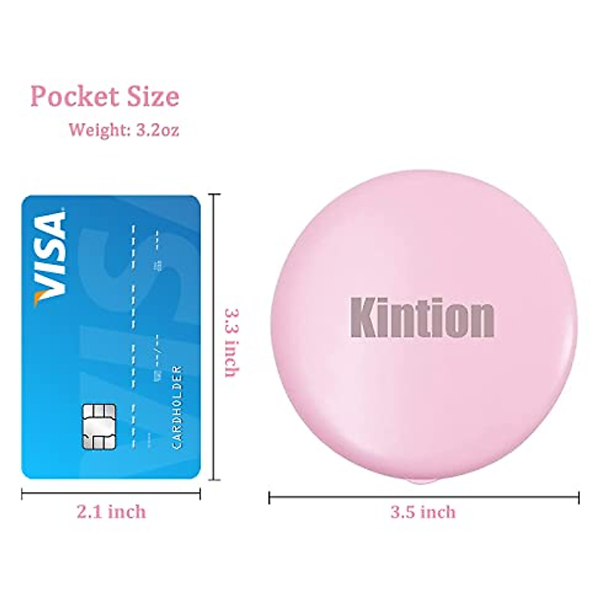 Kintion Compact Mirror with Light, 1X/10X Magnification Travel Mirror, Rechargeable Pocket Mirror LED Purse Mirror, 2-Sided, Folding, Handheld, Round, Small Makeup Mirror with Light for Gift (Pink)