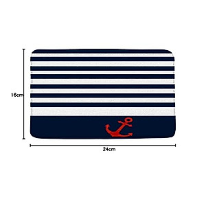 KXO Nautical Anchor Bath Mat Red Anchors Navy Blue White Stripe Tropical Ocean Sea Life Creative Navigation Art Microfiber Memory Foam Absorbent Rug Floor Mats Bathroom Decor,Navy Blue White 24"x16"