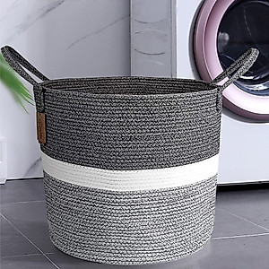 Laundry Hamper with Handles FULOOPHI Cotton Rope Woven Basket for Delicates Large Mesh Clothes Hamper for Washing Machine Pillows Towels Socks Shoes Kids Toys Trainers Travel Bedrooms Light Grey