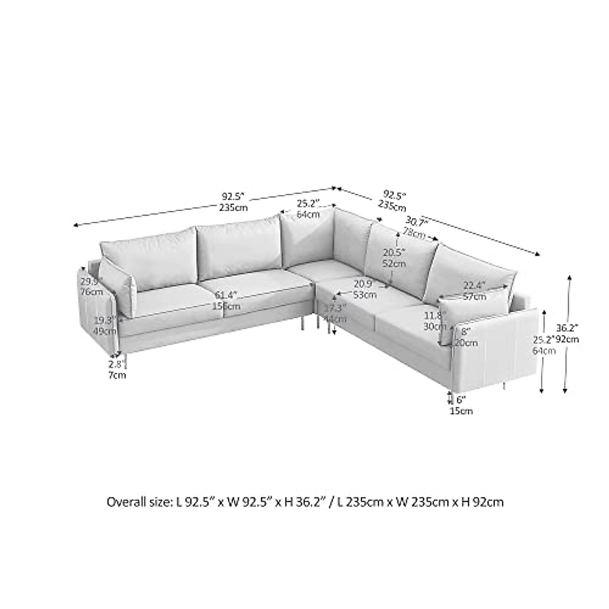 COULDWILL L Shape Couch Corner Sectional Sofa Modular Couch 5-Seats Technical Faux Leather Sofa for Living Room and Office