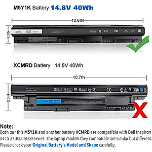 M5Y1K Laptop Battery Compatible with Dell Inspiron 40Wh 14.8V,14 15 17 3000 5000 Series,5558 5559 3551 453-BBBR 3452 3451 3458N 3567 5755 5758 5759,Vostro 3458 3558,6YFVW VN3N0 GXVJ3 W6D4J HD4J0 4WY7C