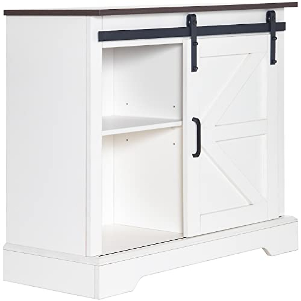 HOMFAMILIA 28" H Farmhouse Coffee Bar Cabinet w/Storage, White Kitchen Sideboard Buffet Cabinet with Sliding Barn Door, Rustic Accent Console with Adjustable Shelves, for Kitchen, Living Room