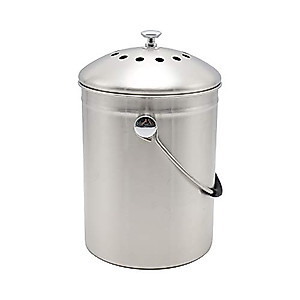Abakoo Stainless Steel Compost Bin for Kitchen Countertop Compost Bucket Kitchen Pail Compost with Lid 1.3 Gallon-Includes 4 Filters