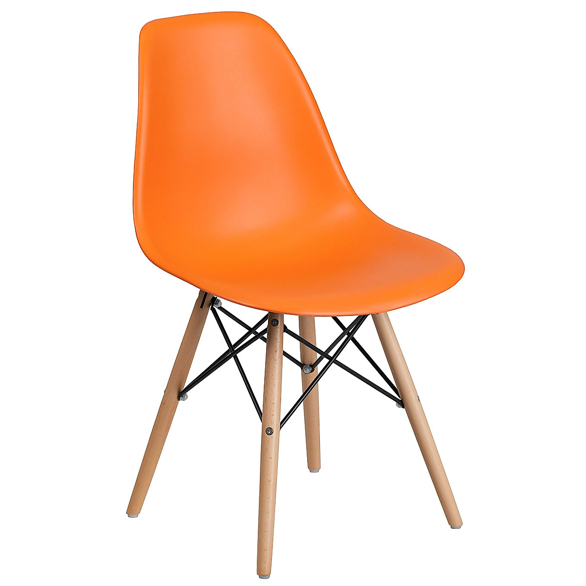 Flash Furniture 2 Pack Elon Series Orange Plastic Chair with Wooden Legs for Versatile Kitchen, Dining Room, Living Room, Library or Desk Use
