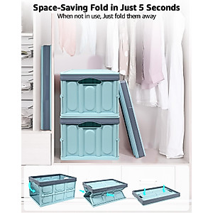 MULISOFT 8 Gallon Plastic Storage Bins with Lids, Collapsible Storage Bins with 1 Waterproof Bag, 2 Pack Storage Totes, Plastic Storage Containers for Grocery, Organizing, Camping, Garage, Blue