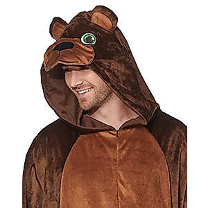 Spirit Halloween Adult Bear Union Suit | One-Piece Hooded Bear Outfit | Animal Halloween Costume Multicolored