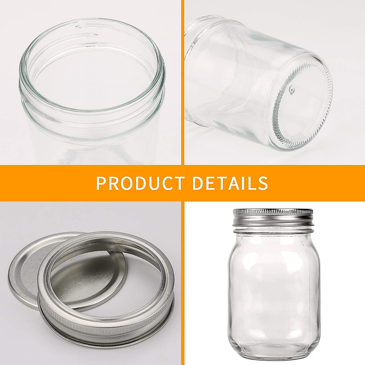 Accguan Mason Jars 16 oz With Regular Lids and Bands, Ideal for Jam, Honey, Wedding Favors, Shower Favors, DIY Magnetic Spice Jars, 12 PACK, 16 Labels Included