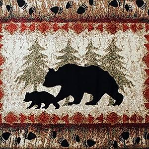 Flash Furniture Ursus Collection Rustic Lodge Wandering Black Bear & Cub Area Rug - Olefin Fibers in Brown, Beige, Black, & Green - 5' x 7' Accent Rug - Jute Backing