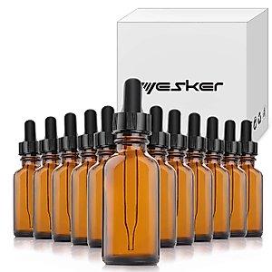 Yesker Amber Glass Bottles for Essential Oils with Glass Eye Dropper 60 ml (2oz) for Essential Oils, Chemistry Lab Chemicals, Colognes & Perfumes- Pack of 12