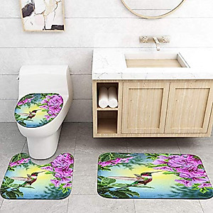 Britimes 4 Piece Shower Curtain Sets, Hummingbird with Non-Slip Rugs, Toilet Lid Cover and Bath Mat, Durable and Waterproof, for Bathroom Decor Set, 72" x 72"