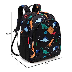 JinBeryl Toddler Backpack for Boys, 12 Inch Kids Dinosaur Backpack for Preschool or Kindergarten, Black