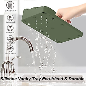 Bathroom Countertop Electric Toothbrush Toothpaste Organizer, Toiletry Counter Sink Silicone Organization Small Storage, Multifunctional Vanity Brush Stand, Green