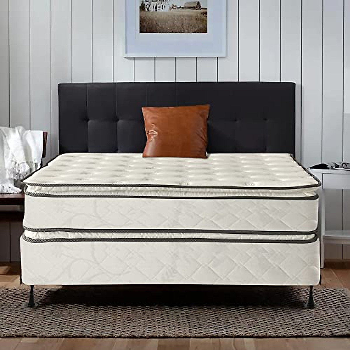 Greaton, 12-Inch Medium Plush Double Sided Pillowtop Innerspring Mattress & 8" Wood Box Spring Set with Frame, King