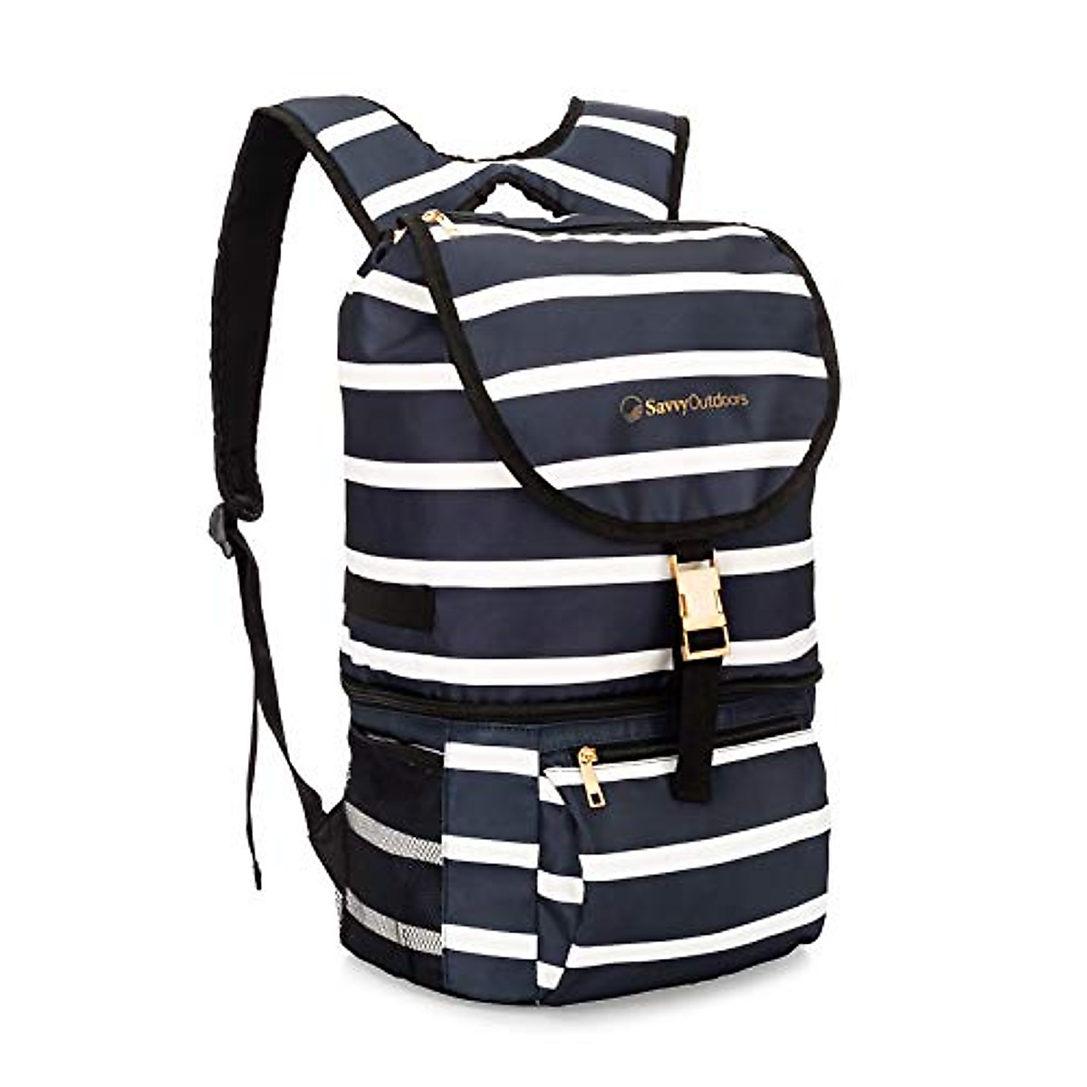 One Girl Savvy Outdoors Cooler Backpack | Durable, Lightweight, Stylish Design, High-Density Insulation Material & Leak-Proof | Perfect for Events, Picnics, Beach Activities, Hiking & More, Stripes