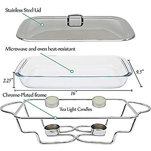 Galashield Chafing Dish Buffet Set Warming Tray with Lid Stainless Steel Buffet Server and Oven Safe Glass (3-Quart)
