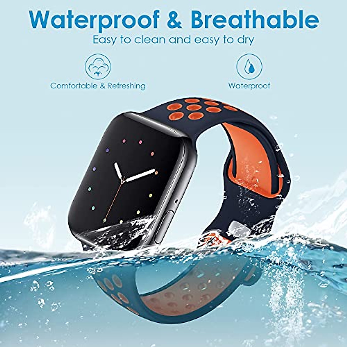 NOY Sport Bands Compatible with Apple Watch Bands 42mm 44mm 45mm 49mm, Breathable Soft Silicone Sport Women Men Replacement Strap Compatible for iWatch Series 8/7/6/5/4/3/2/1/SE/Ultra, Blue Orange
