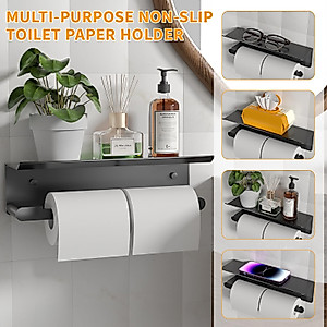 Paper Towel Holder, Aheucndg Wall Mount Paper Towel Holder, Paper Roll Holder with Shelf for Kitchen or Bathroom, Self-Adhesive or Drill Mounting (Black)