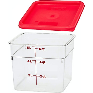 Cambro 6 Qt Square Food Storage Container with Red Lid, 2-Pack Bundle Includes a Measuring Spoon Set