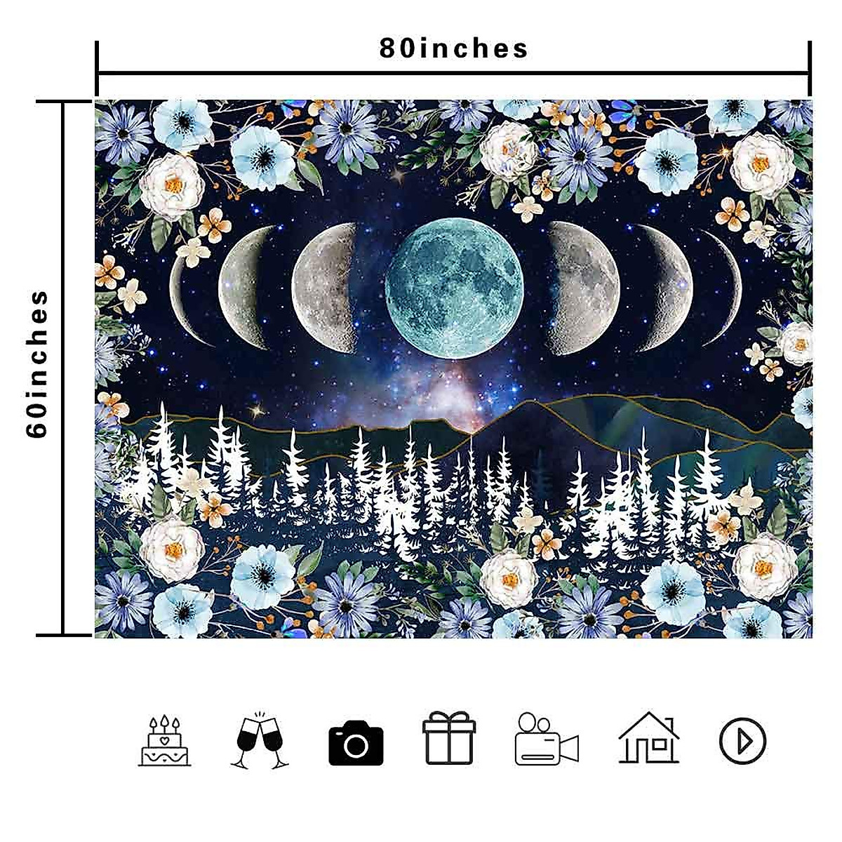 X-SISTER Moonlit Garden Tapestry Moon Phases Mountain Range Line Aesthetics Rattan Flowers Woods Wall Short Plush 8060 Inch Digital Printing Home Furnishing Decoration TA2105