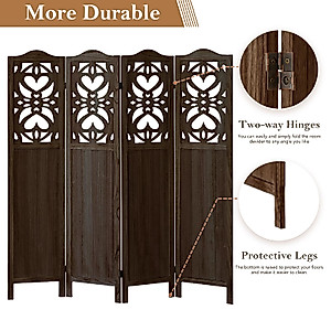 Leesinwing Room Divider, 4 Panel Room Divider, Tung Wood Room Divider Wall, Carved Vault Room Dividers, Rustic Minimalism Room Partition, 5.6Ft Room Dividers and Folding Privacy Screens, Dark Brown