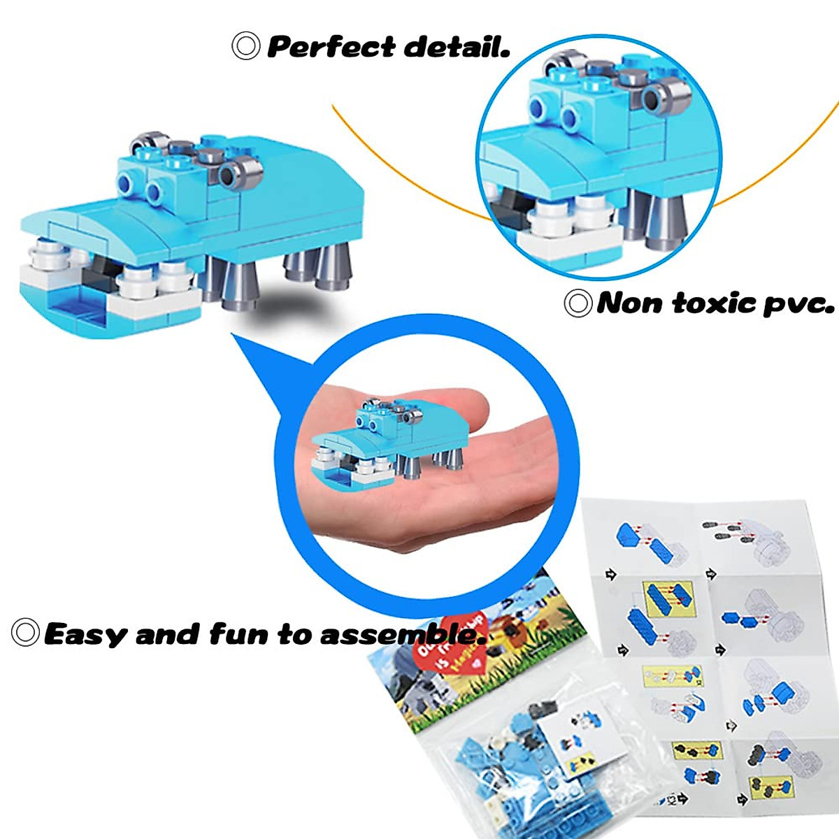 WODMAZ 24 Packs Safari Animal Building Blocks with Valentines Day Cards for Kids, Safari Animal Toys Set for Valentines Classroom Exchange Cards and Valentines Party Favor