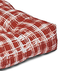 Amazon Basics Tufted Outdoor Patio Square Seat Cushion 19 x 19 x 5 Inches, Red Plaid Geo - Pack of 2
