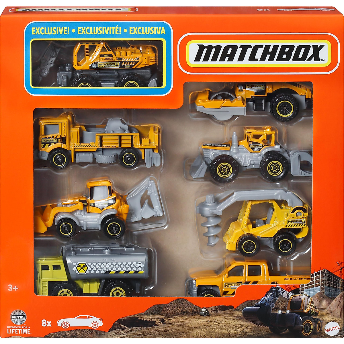 Matchbox Toy Cars or Trucks 8-Pack, Set of 8 Die-Cast 1:64 Scale Vehicles, Themed Multipack, Including 1 Exclusive (Styles May Vary)